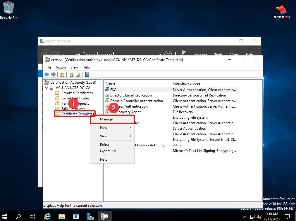 Exploiting Misconfigured Active Directory Certificate Template Esc1 Redfox Security Pen